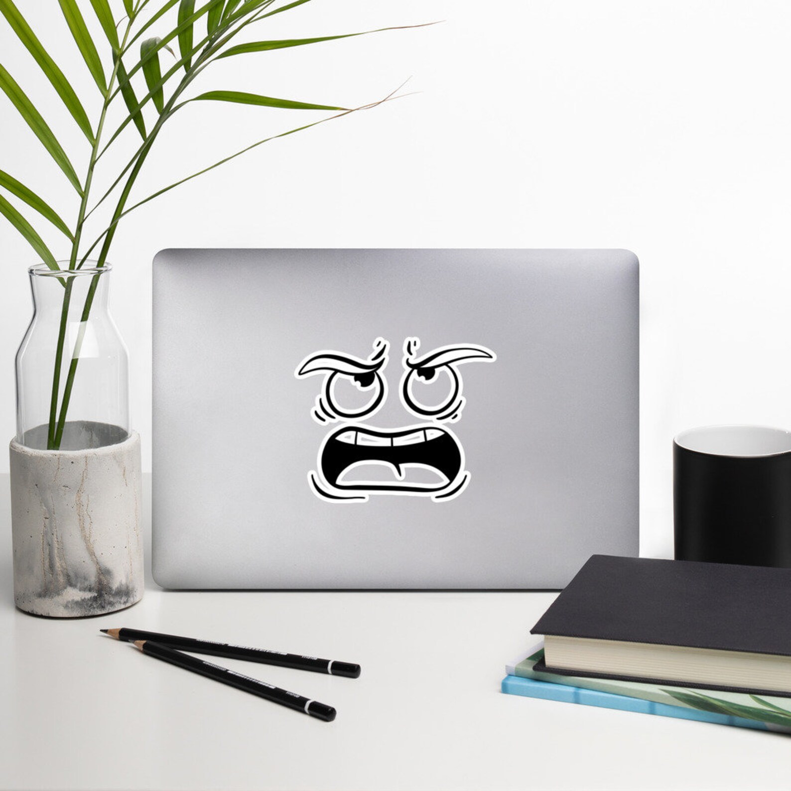 Cartoon Face Sticker Emotion Angry Happy Sad Glad Frustration Vinyl ...