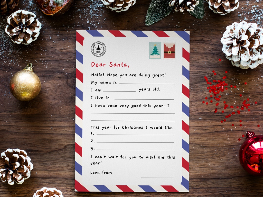 Kids Christmas Wish List Letter to Santa Claus Template - Etsy