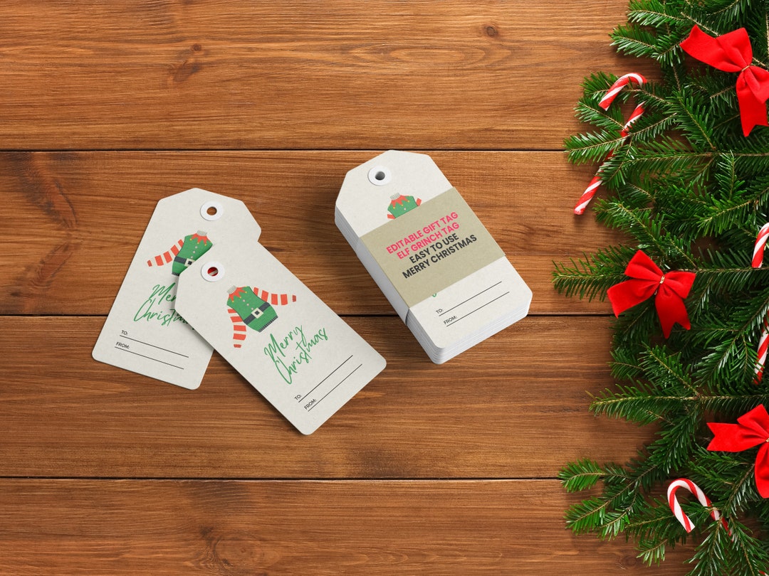 Christmas Grinch Gift Tags Printable Editable Elf Gifts Tag - Etsy