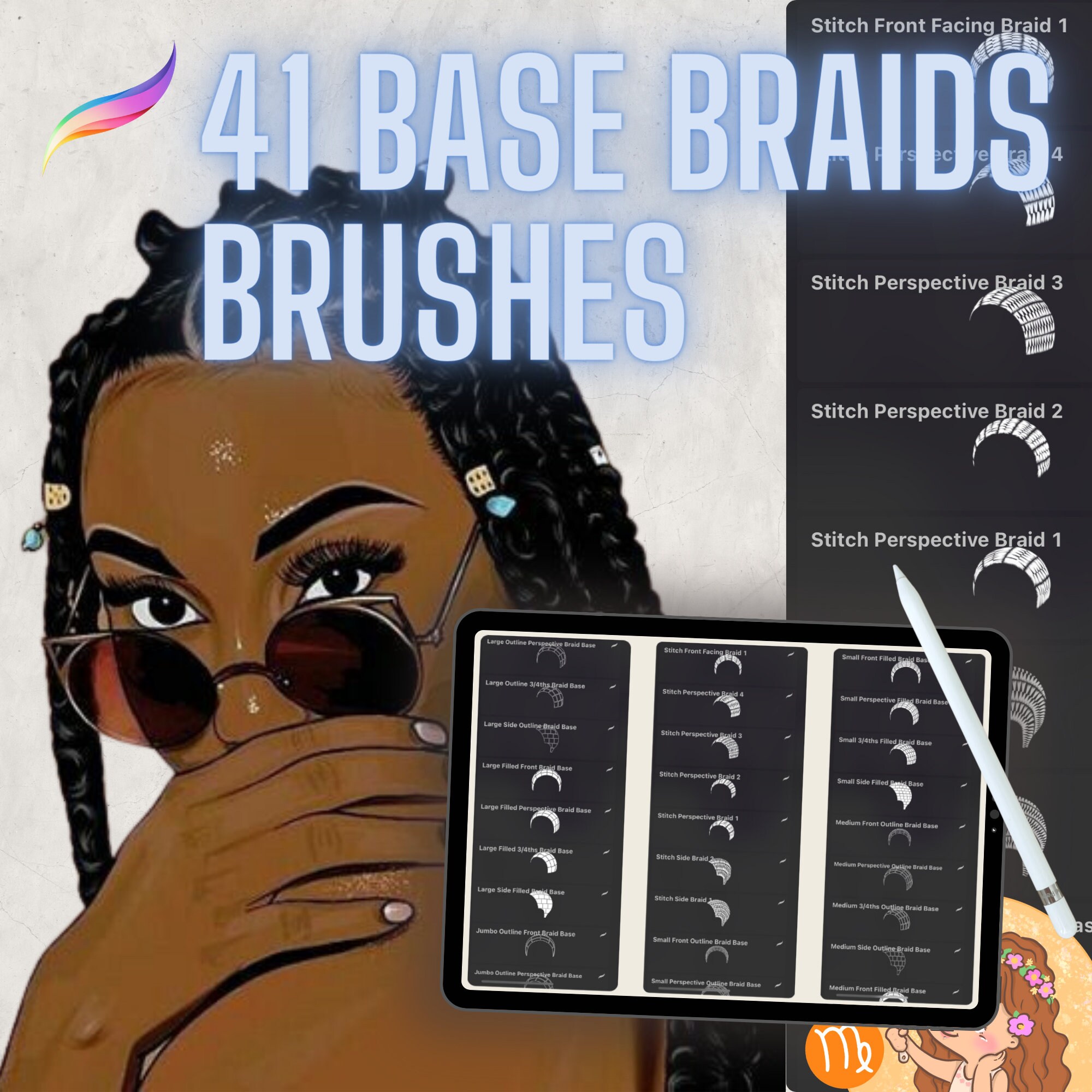 Procreate Braid Parting Hair Stamp Digital Brushes - Etsy