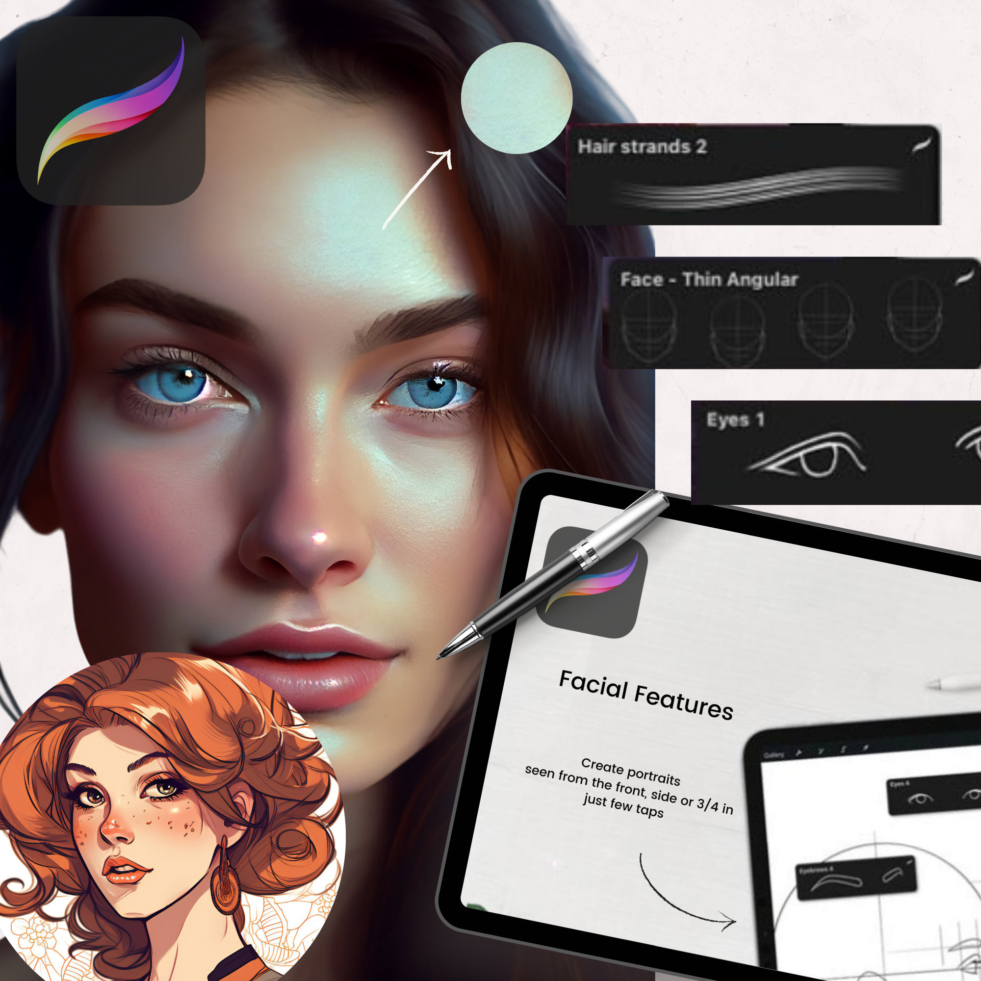 Ultimate Portrait Bundle for Procreate, Procreate Hair Brushes ...