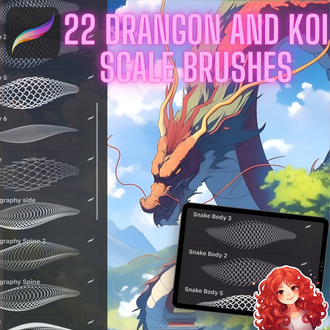 22 Snake Brushes Procreate Snake Scale Brush Set Procreate Snake Body ...