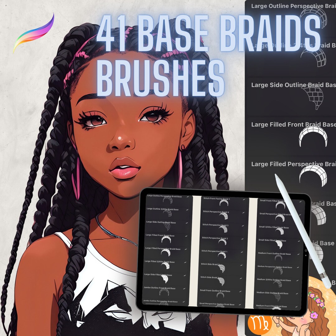 Procreate Braid Parting Hair Stamp Digital Brushes - Etsy