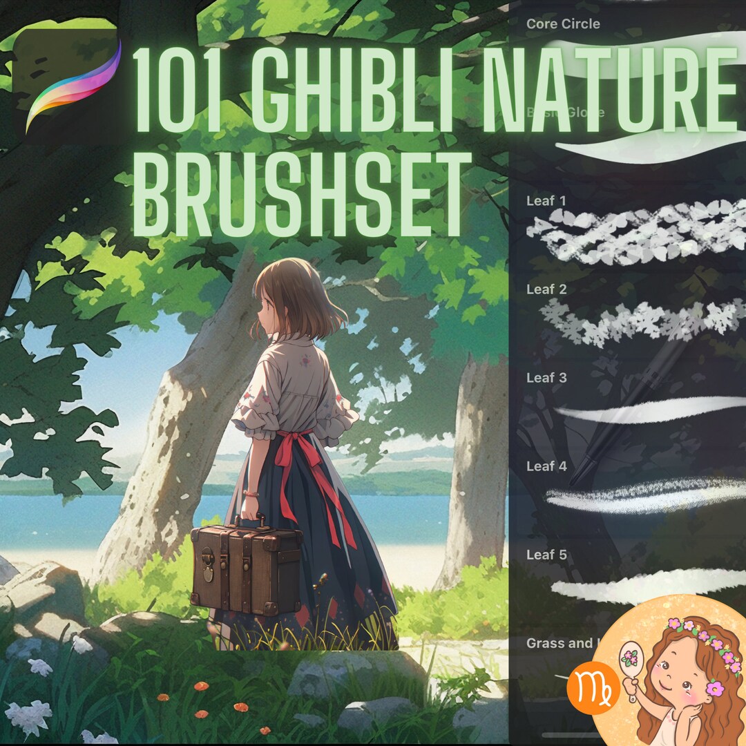 Ghibli Inspired Procreate Nature Brush Set: 203 Foliage, Flower, Cloud, Flowers, Grass Brushes ...
