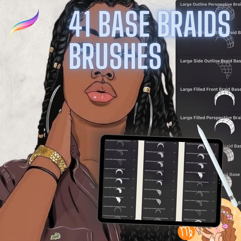 Procreate Braid Parting Hair Stamp Digital Brushes - Etsy