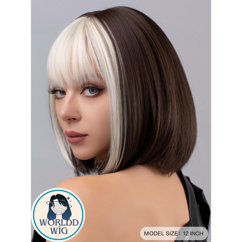 Two-tone Short Wig With Bangs, Perfect for Daily Parties, Multi-color ...