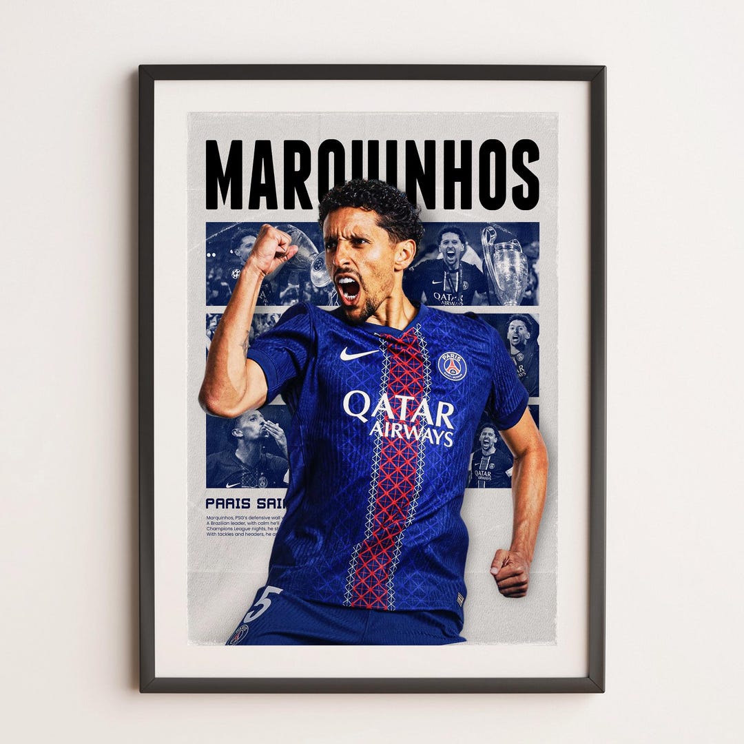 Marquinhos Poster, PSG Poster. Printable A3 Sport Wall Art, Paris Saint ...