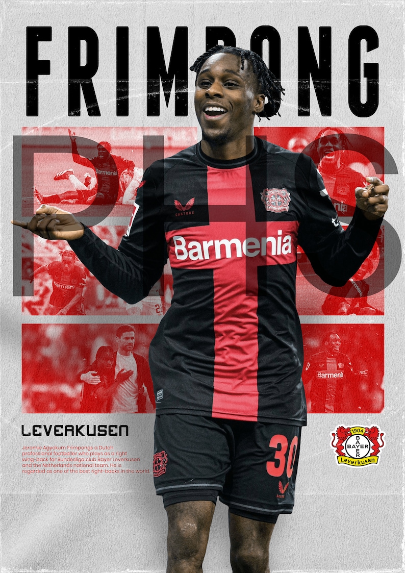 Jeremie Frimpong Leverkusen, arte de parede esportiva A3 imprimível ...