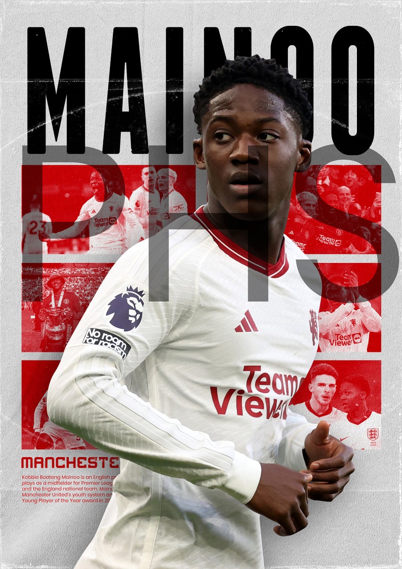 Kobbie Mainoo Poster, Manchester United, Printable A3 Sport Wall Art ...