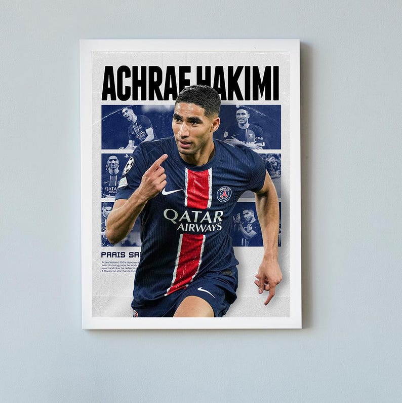 Achraf Hakimi Paris Saint German, Printable A3 Sport Wall Art, Gift for ...