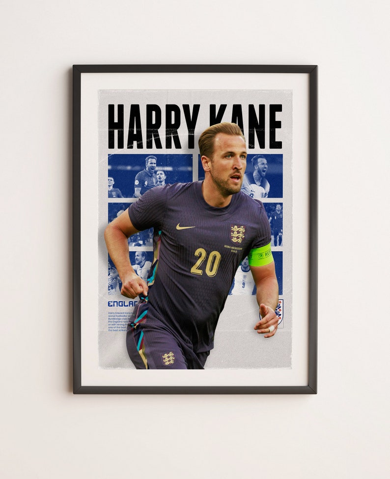 Harry Kane England Euro 2024, Printable A3 Sport Wall Art, Gift for Boy ...