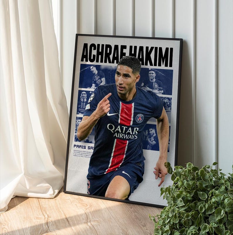 Achraf Hakimi Paris Saint German, Printable A3 Sport Wall Art, Gift for ...