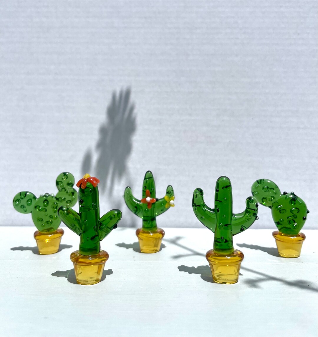 Handmade Mini Glass Cactus Flower Glass Cactus, Handmade Glass Potted ...