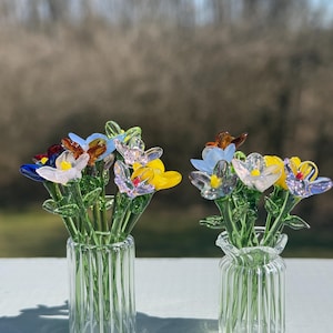 Glass Flower Bouquet - Mini Flower Figurine, Glass Artwork Table ...