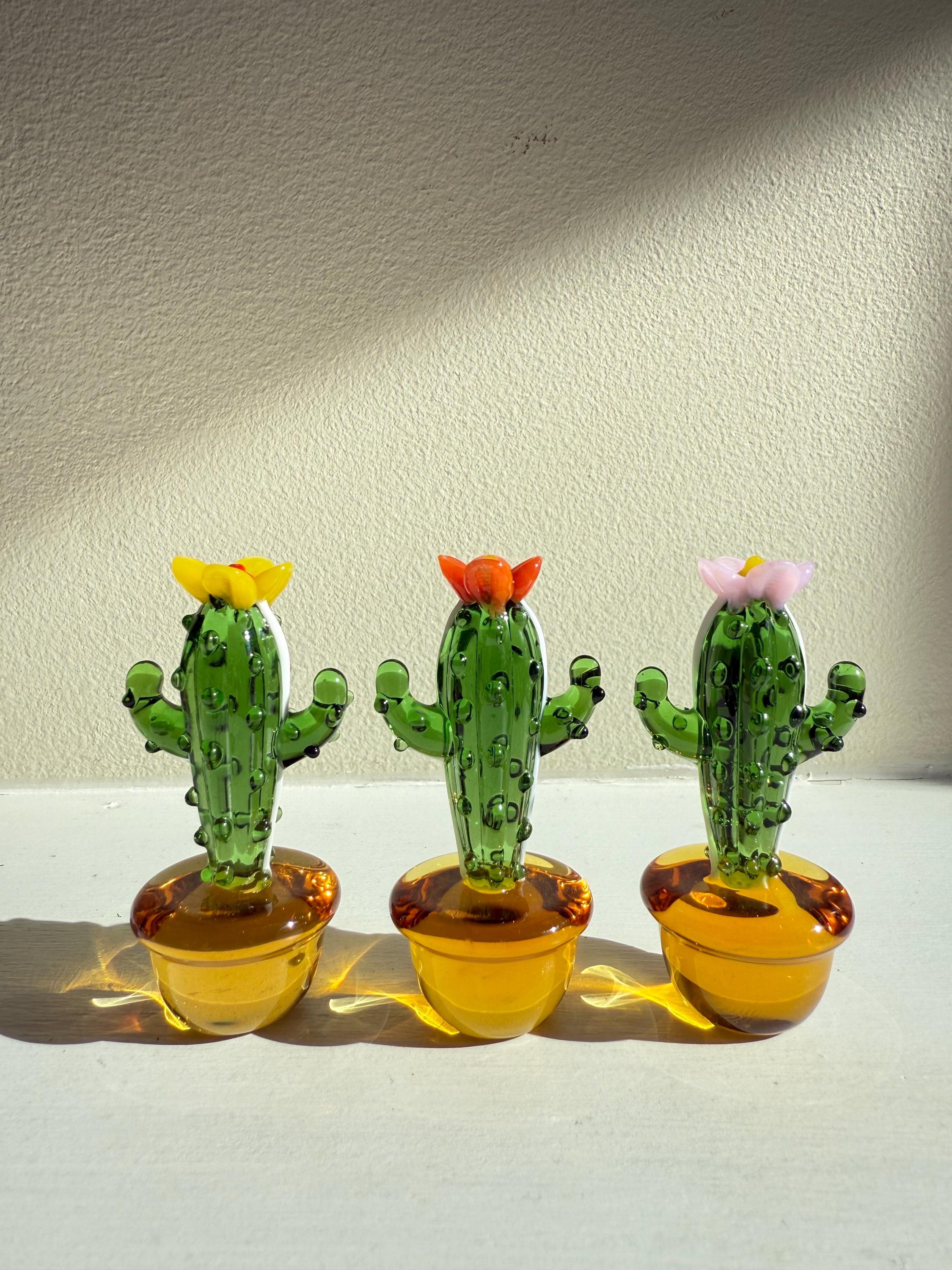 Handmade Blown Glass Cactus: Mini Potted Succulent, Home Decor - Etsy