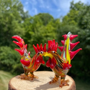 Hand Blown Glass Chicken Figurine Glass Chick Figurine | Mini Rooster ...