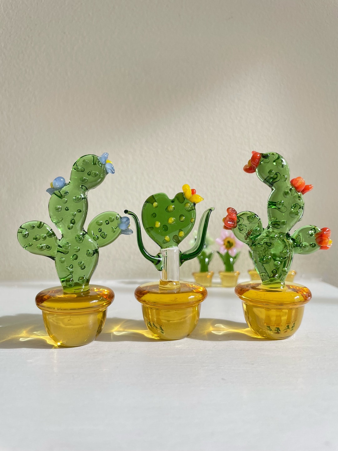 Glass Cactus, Handmade Glass Potted Plants, Mini Glass Succulent, Fused ...