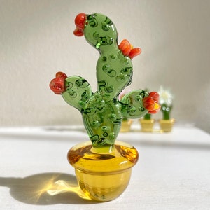 Glass Cactus, Handmade Glass Potted Plants, Mini Glass Succulent, Fused ...