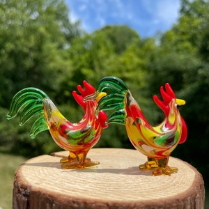 Hand Blown Glass Chicken Figurine Glass Chick Figurine | Mini Rooster ...