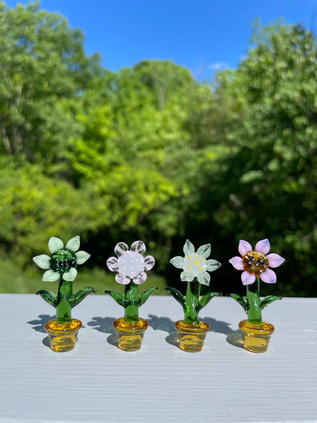 Glass Potted Flowers Set, Glass Plants, Fused Glass Stained Glass ...