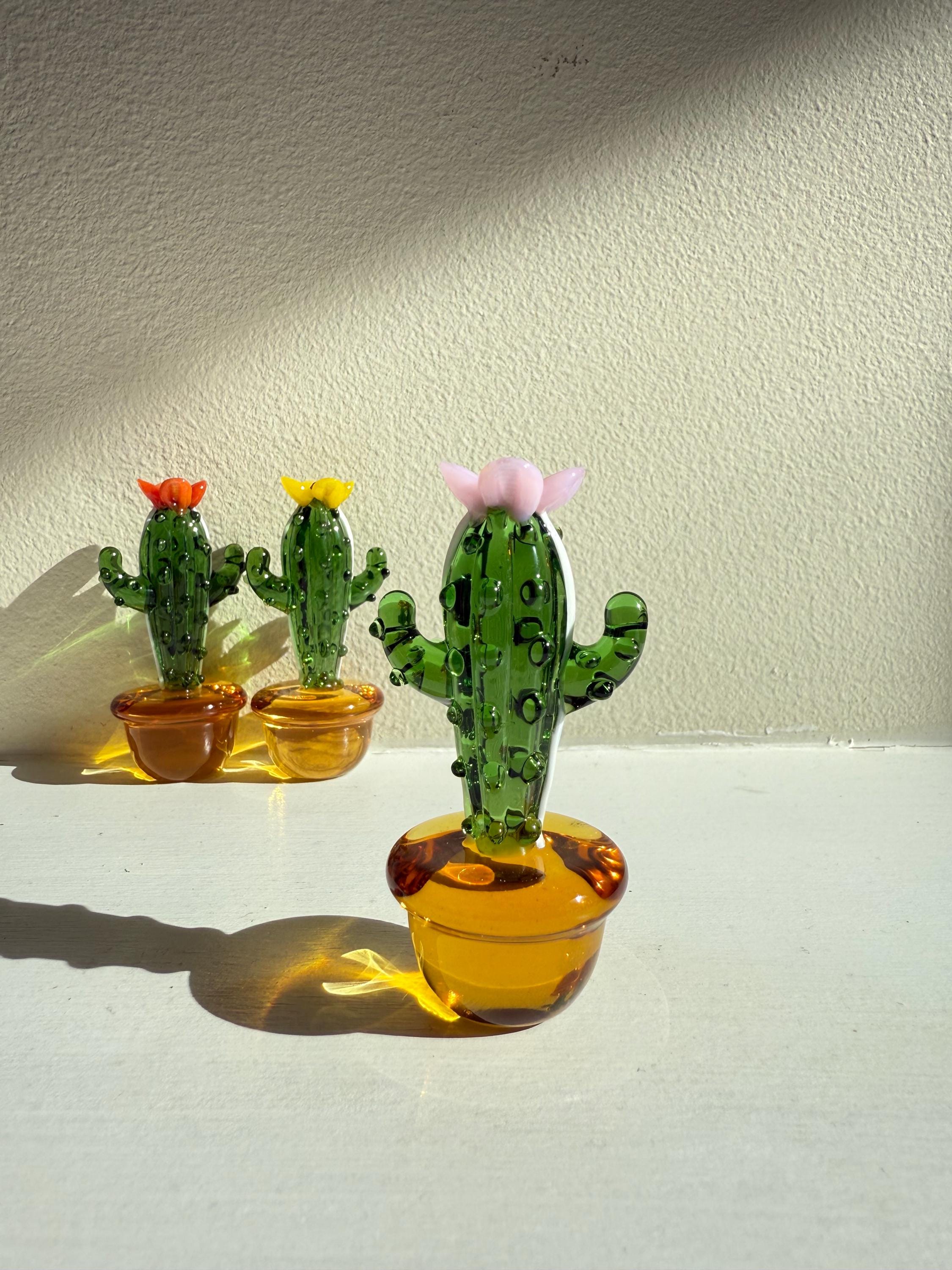 Handmade Blown Glass Cactus: Mini Potted Succulent, Home Decor - Etsy