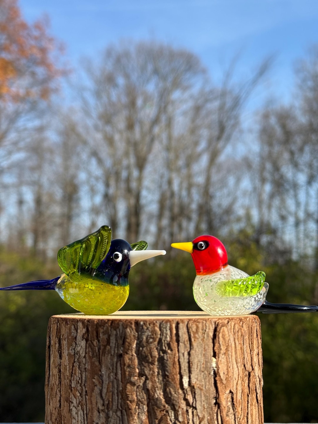 Hand Blown Glass Bird Figurine, Glass Bird Ornament, Bluebird, Red Head ...