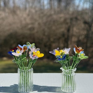 Glass Flower Bouquet - Mini Flower Figurine, Glass Artwork Table ...