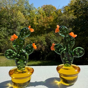 Glass Cactus, Handmade Glass Potted Plants, Mini Glass Succulent, Fused ...