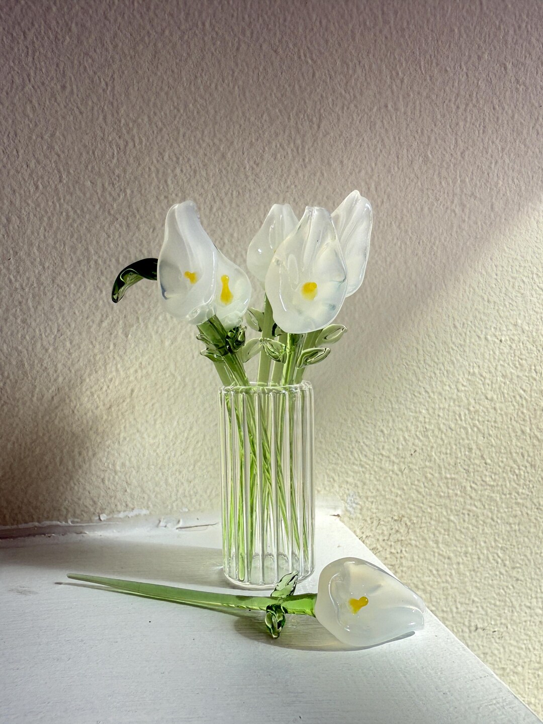 Glass Flower Bouquet - Mini Flower Figurine, Glass Artwork Table ...