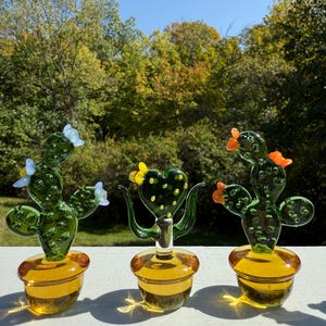 Glass Cactus, Handmade Glass Potted Plants, Mini Glass Succulent, Fused ...