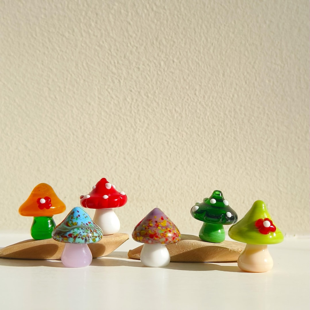 Blown Glass Mini Mushroom Ornament Glass Ornament Fungus Fairy Garden ...