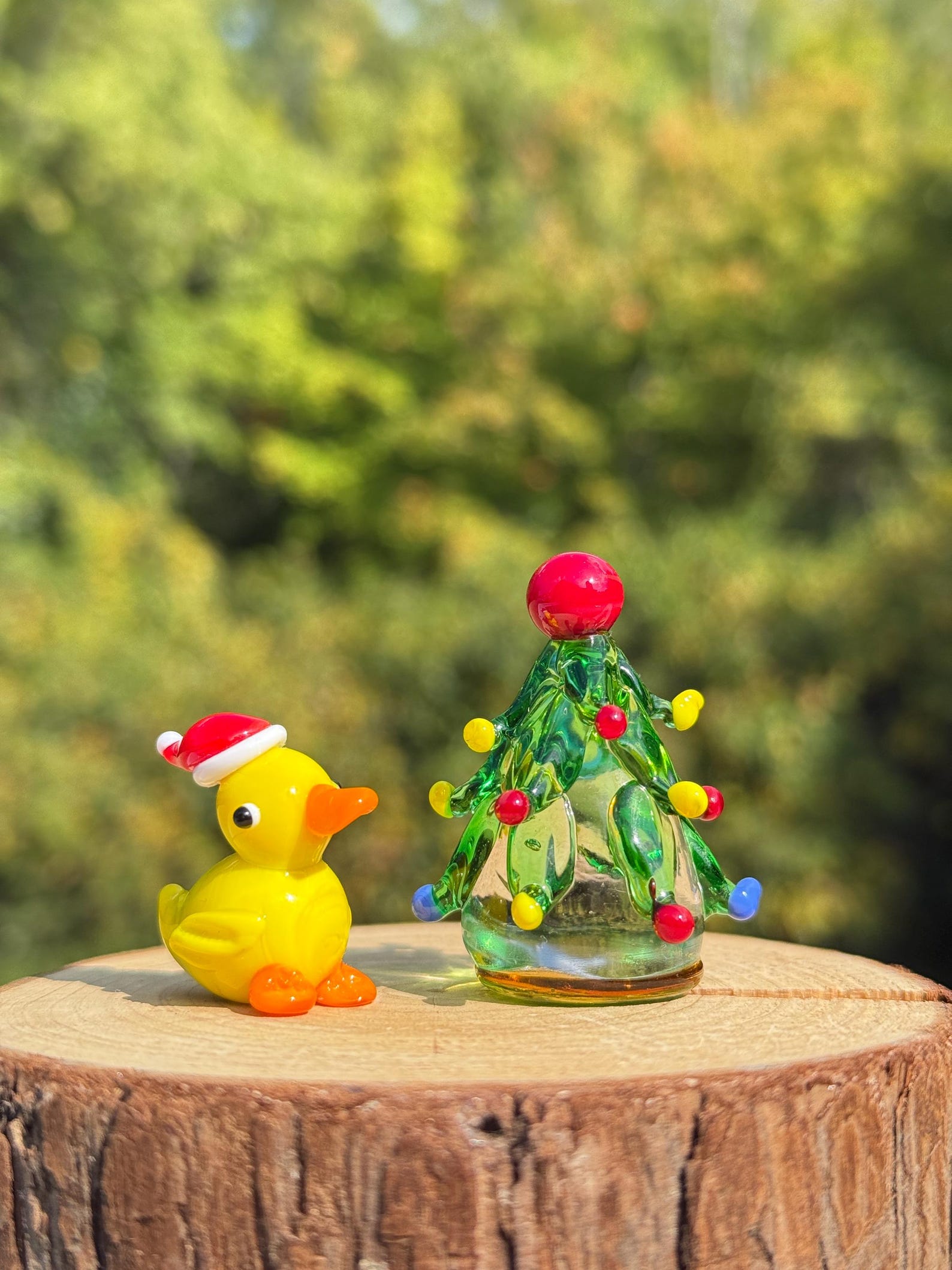 Glass Yellow Duck With Christmas Tree Set, Glass Miniature Christmas ...
