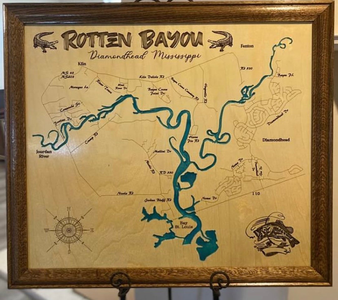 Rotten Bayou Mississippi Wood Lake Map With Frame - Etsy