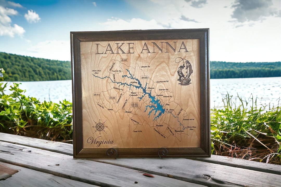 Lake Anna, Virginia Wood Lake Map With Frame, Lake House Decor ...