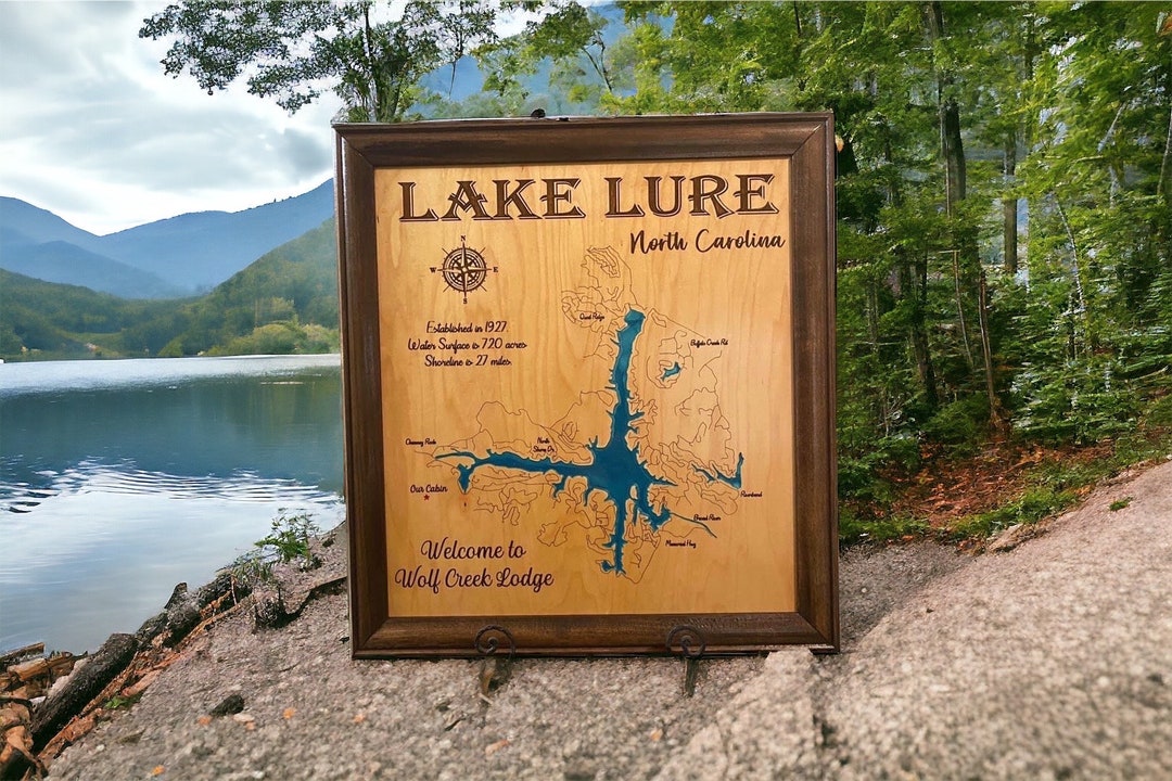 Lake Lure, North Carolina Wood Lake Map With Frame - Etsy