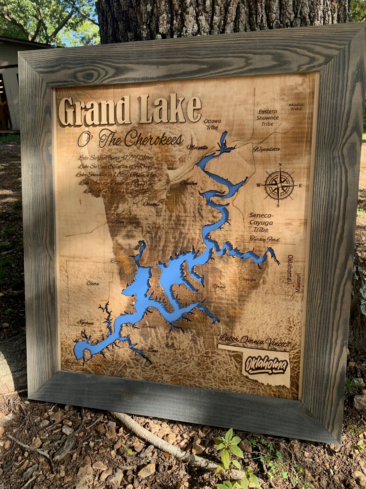 Grand Lake, Oklahoma Laser Engraved Wood Map With Frame - Etsy