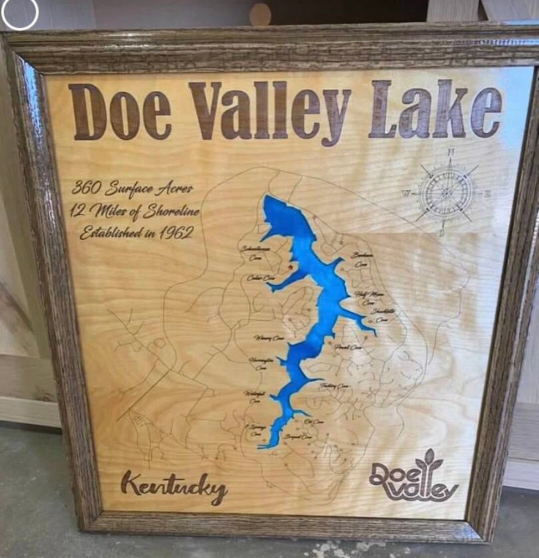 Doe Valley Lake, Kentucky Wood Lake Map With Frame - Etsy