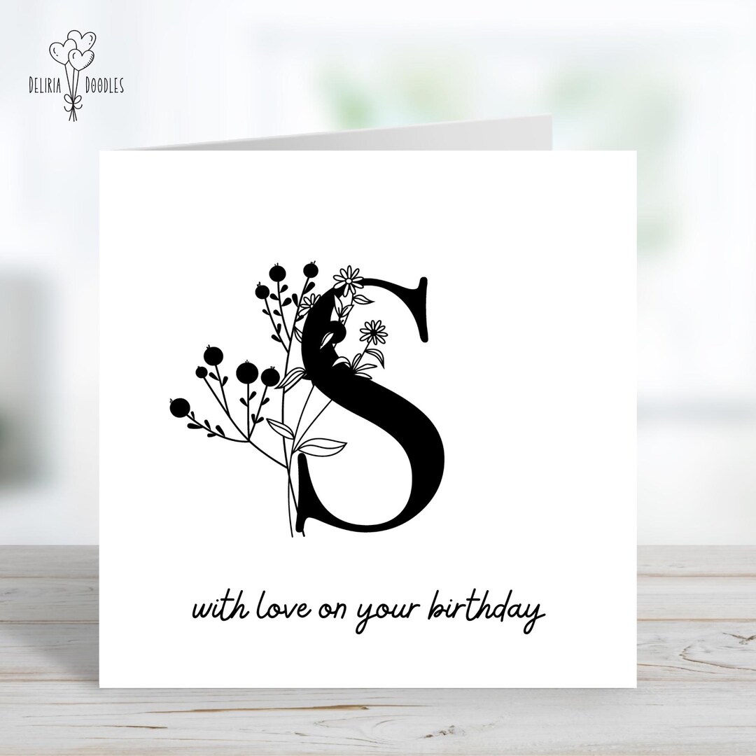 Floral Monogram Birthday Card Alphabet Birthday Card Floral Themed ...