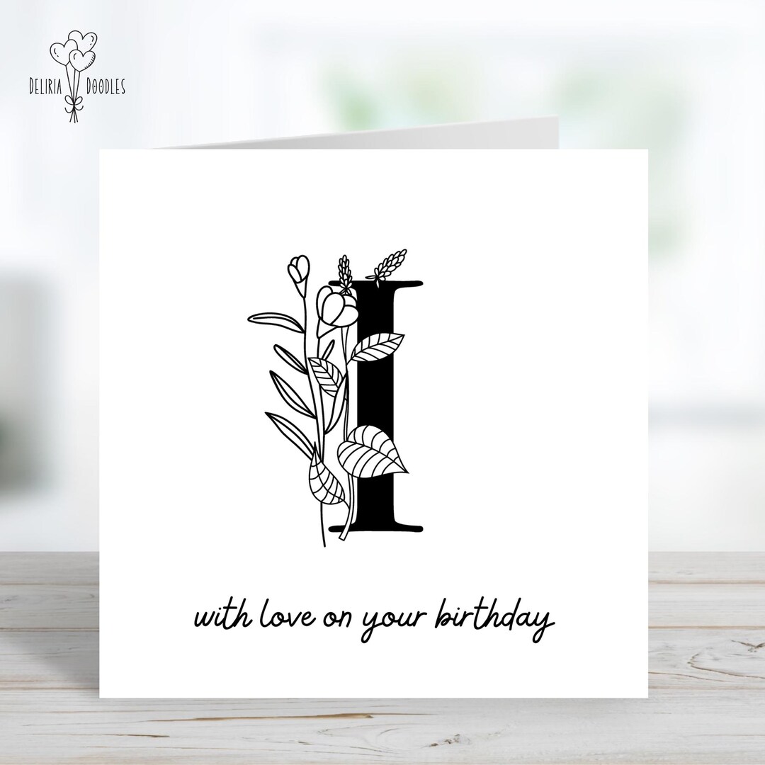 Floral Monogram Birthday Card Alphabet Birthday Card Floral Themed ...