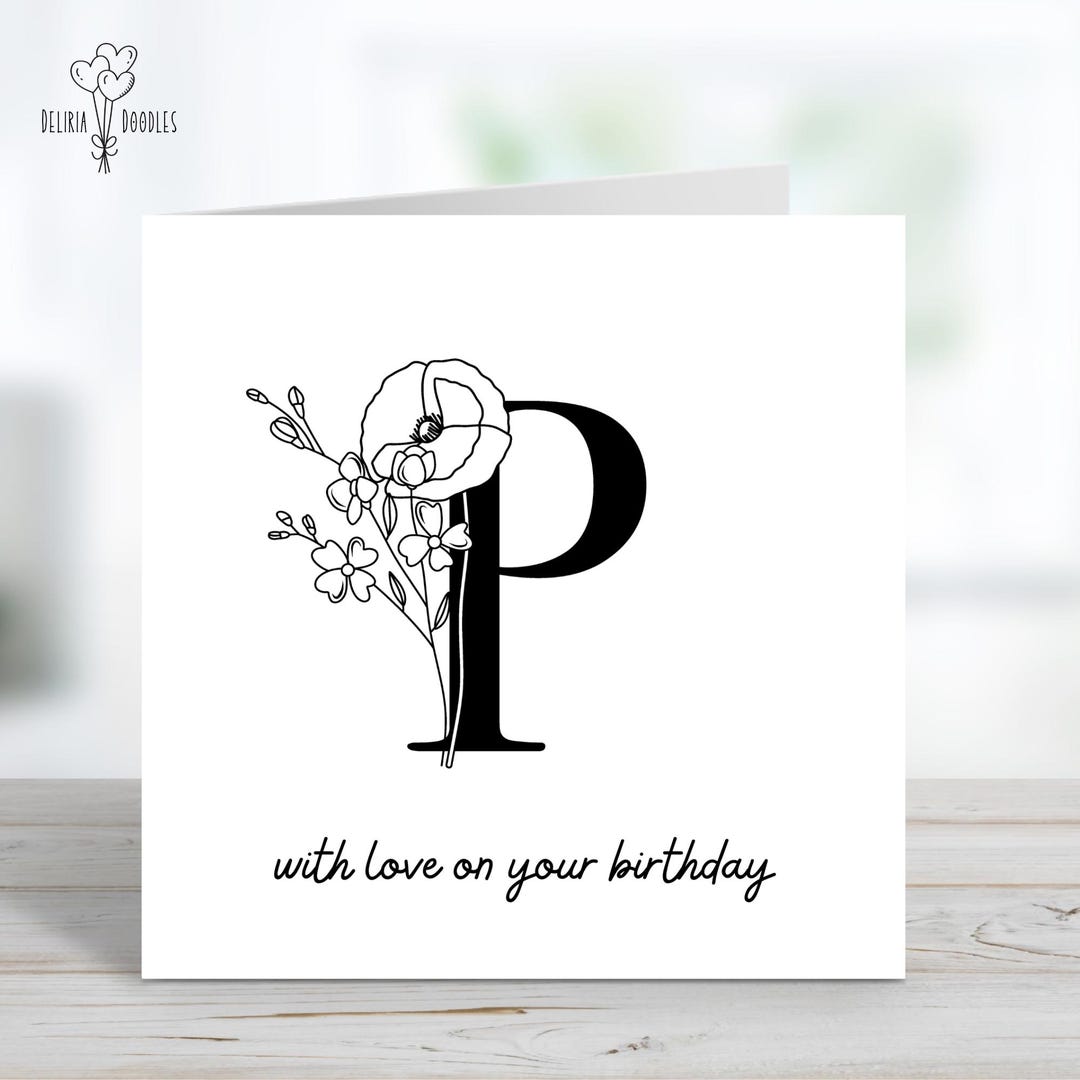Floral Monogram Birthday Card - Alphabet Birthday Card - Floral Themed ...