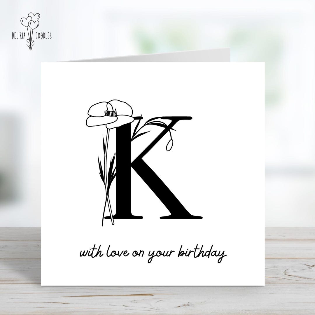 Floral Monogram Birthday Card Alphabet Birthday Card Floral Themed ...
