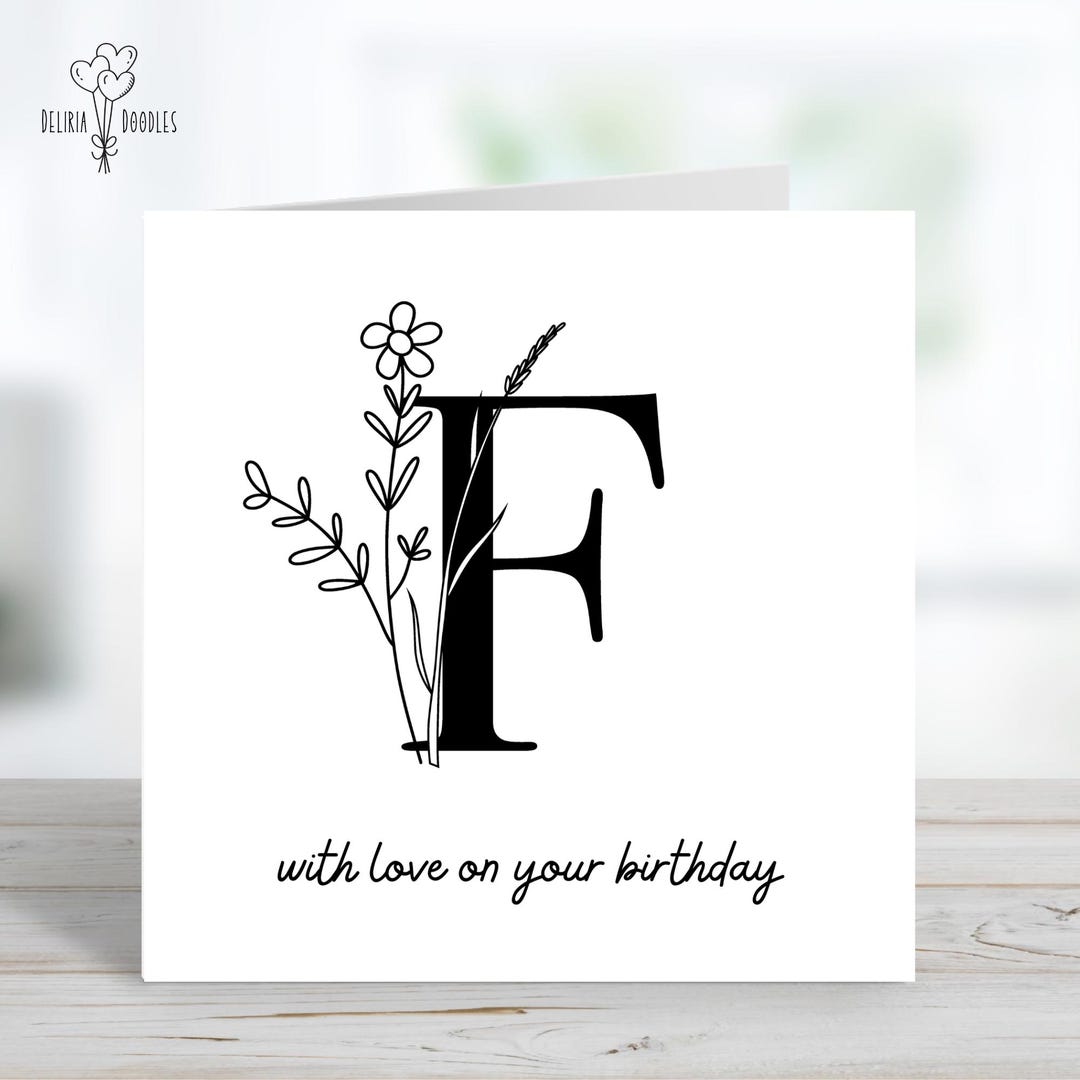Floral Monogram Birthday Card Alphabet Birthday Card Floral Themed ...