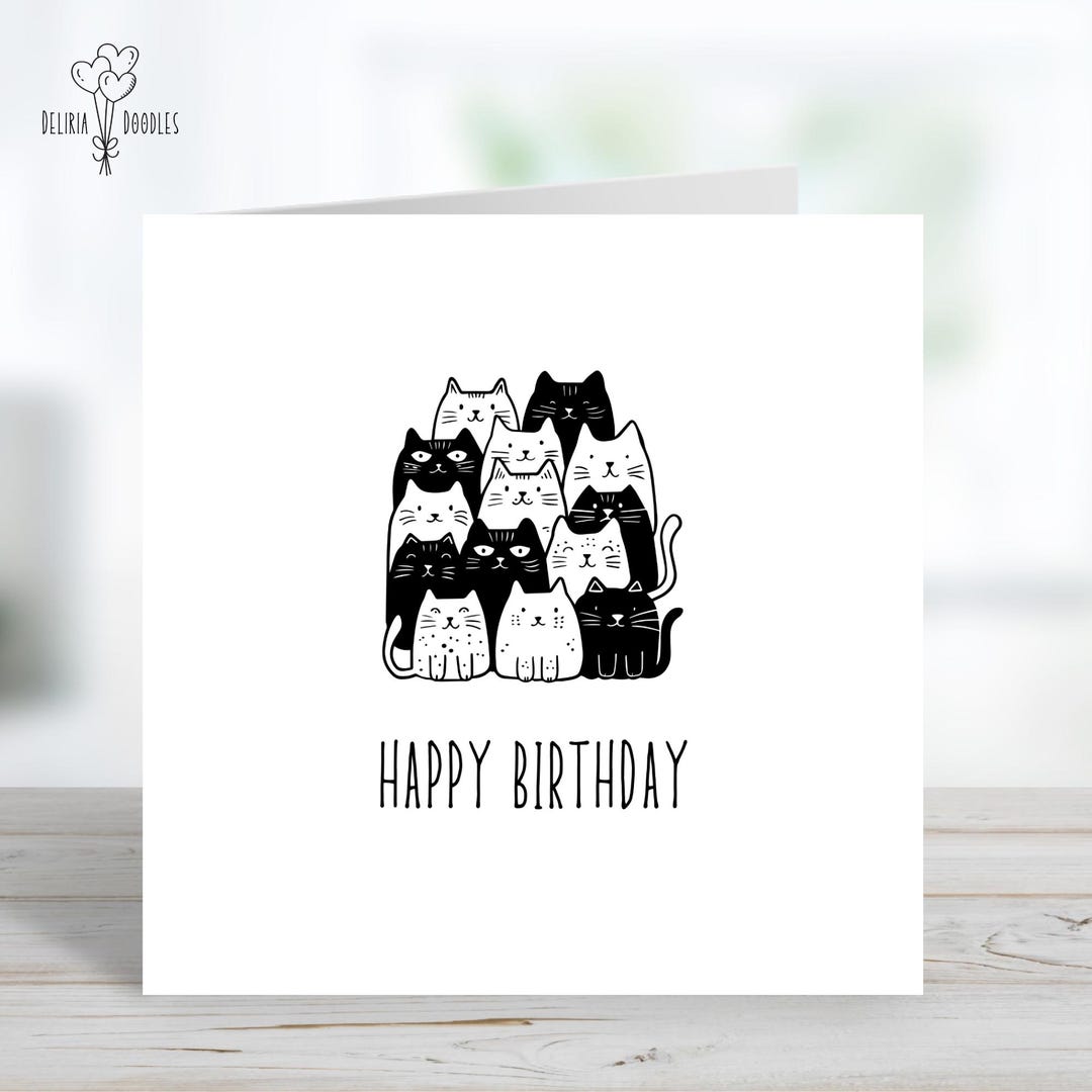 Cats Themed Birthday Card - Birthday Card for Cat Lover - Cat Themed ...