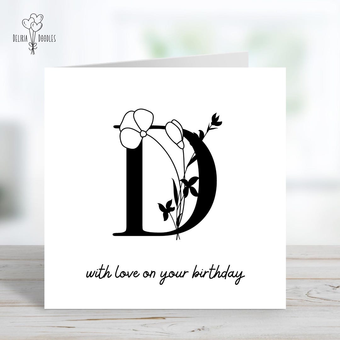 Floral Monogram Birthday Card Alphabet Birthday Card Floral Themed ...