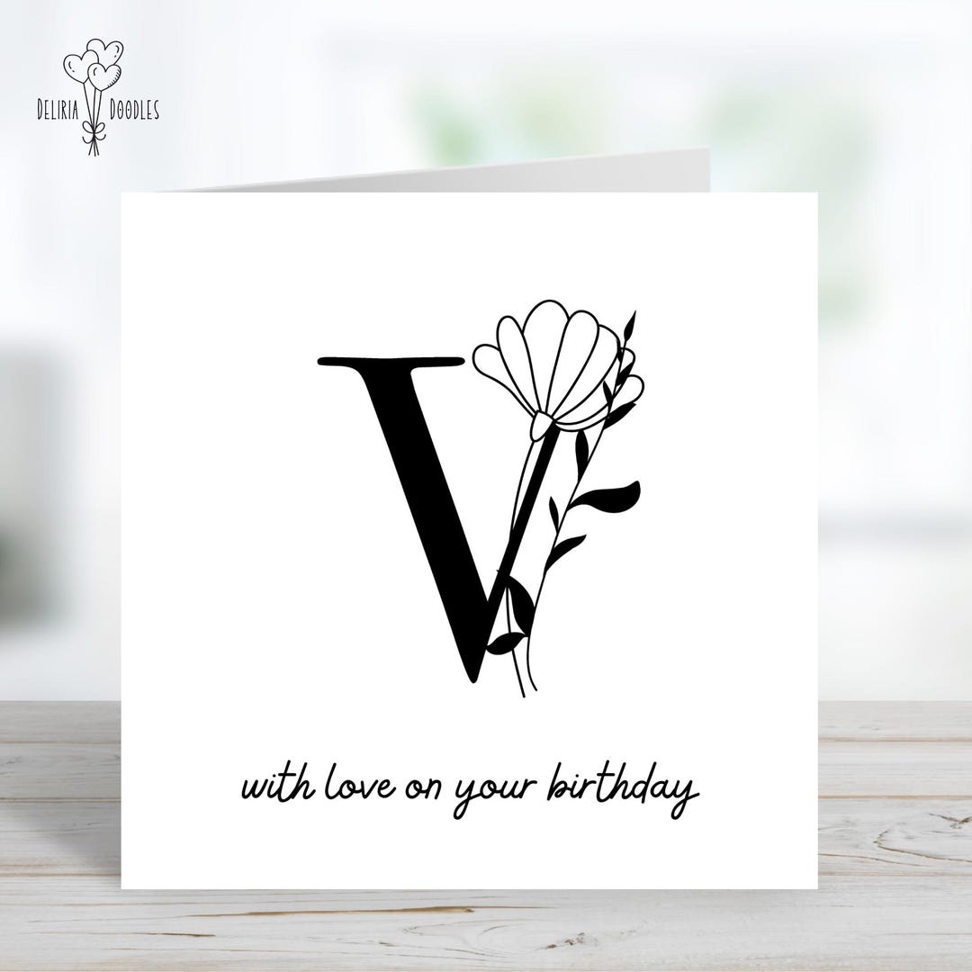 Floral Monogram Birthday Card Alphabet Birthday Card Floral Themed ...