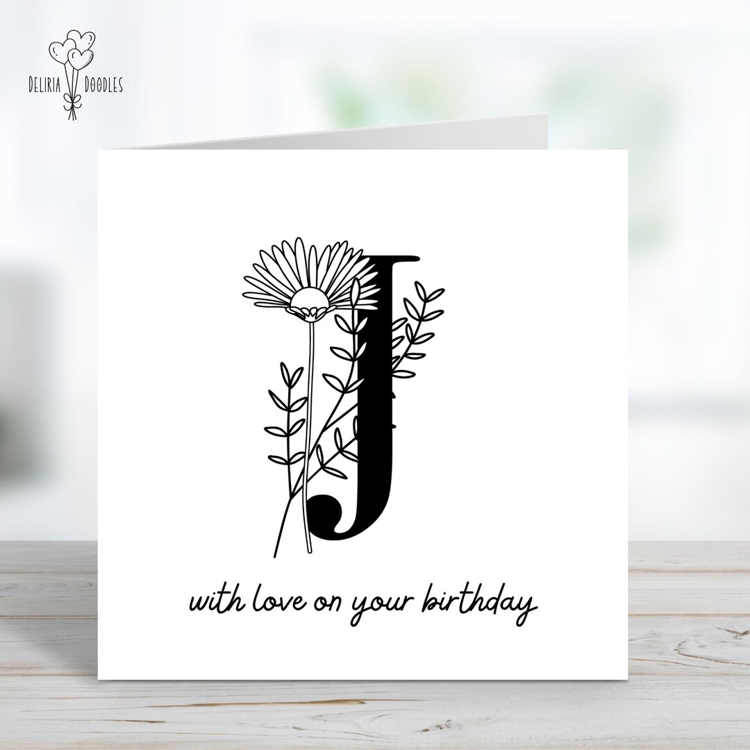 Floral Monogram Birthday Card - Alphabet Birthday Card - Floral Themed ...