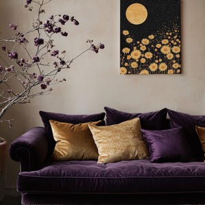 Golden Daisy Field Under Full Moon | Cottagecore Wall Art Print | Dark ...