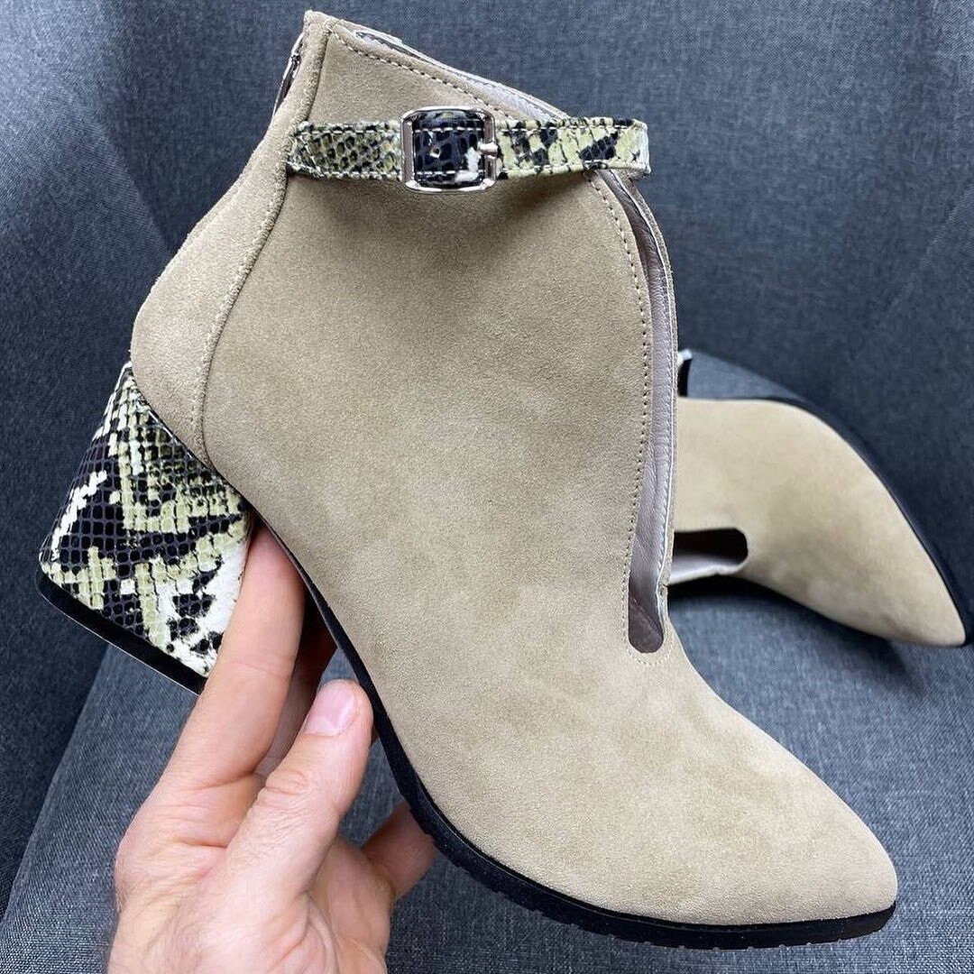 Women's Green Spring-autumn Boots Made of Genuine Leather and Natural ...