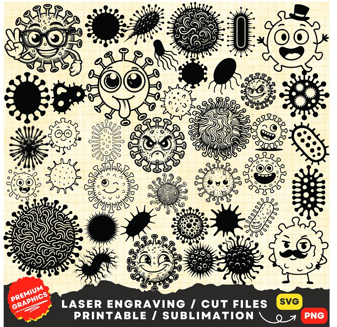 Virus Svg Bundle, Virus Svg, Germ Svg, Parasite Svg, Bacteria Svg ...