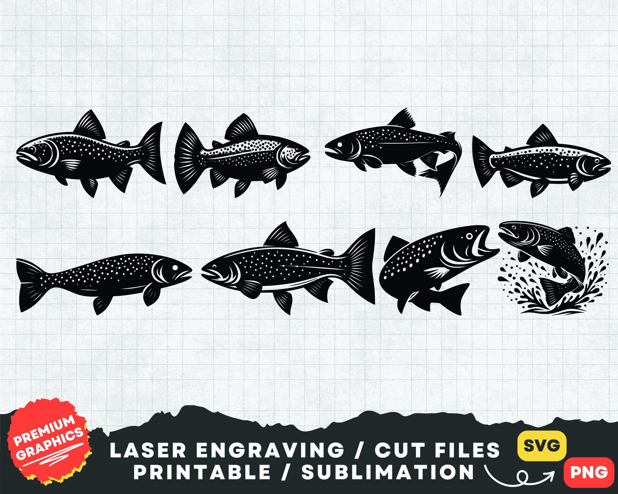 Trout Svg Bundle, Trout Fish Svg, Trout Fishing Svg, Clipart Trout Png ...